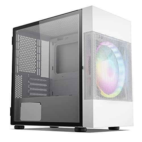 Vetroo M01 Compact M-ATX Mesh Gaming Pc Case, Pre-Installed 200mm Rainbow Fan, Door Opening Tempered Glass Panel Design, Air-Water Cooling Ready