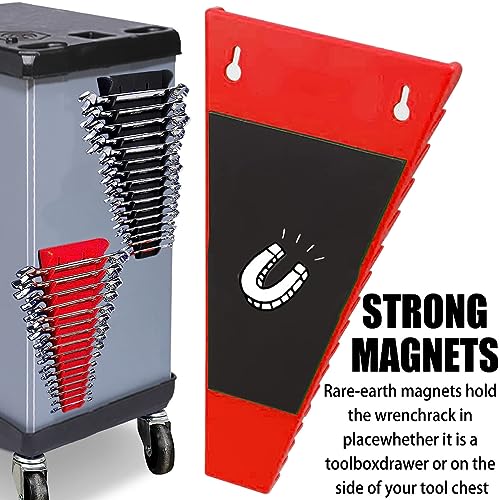 32-Slot Wrench Organizer for Tool Box, 2 Pack Magnetic Wrench Organizer, Wrench Holder SAE(1/4" - 1/16") and Metric(6mm-24mm), Wall Mounted Wrench Organizer