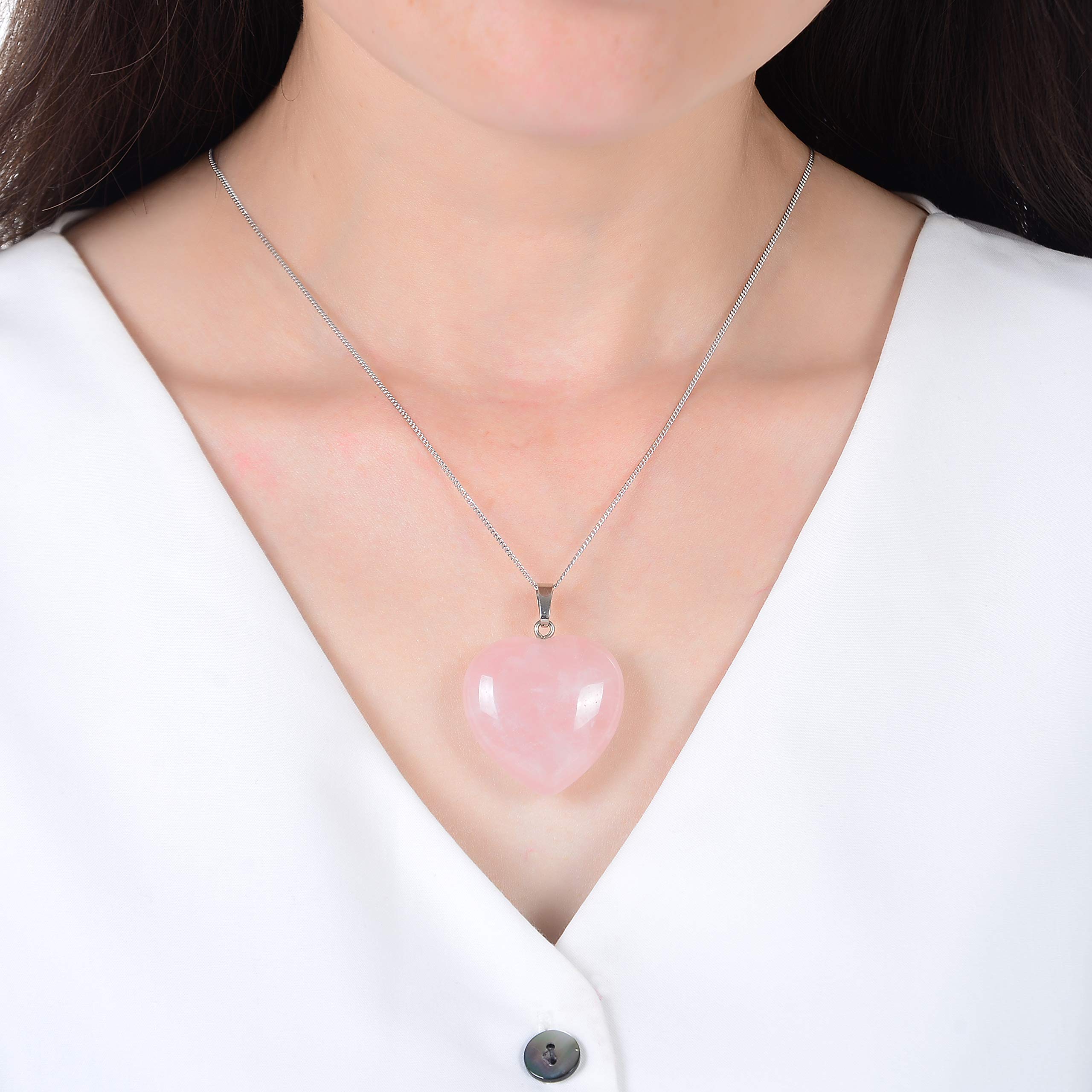 1pc Adabele Real Sterling Silver Pink Rose Quartz Gemstone Large Heart Drop Pendant Necklace 18 inch Healing Crystals Chakras Stone Jewelry Gift NK18-17