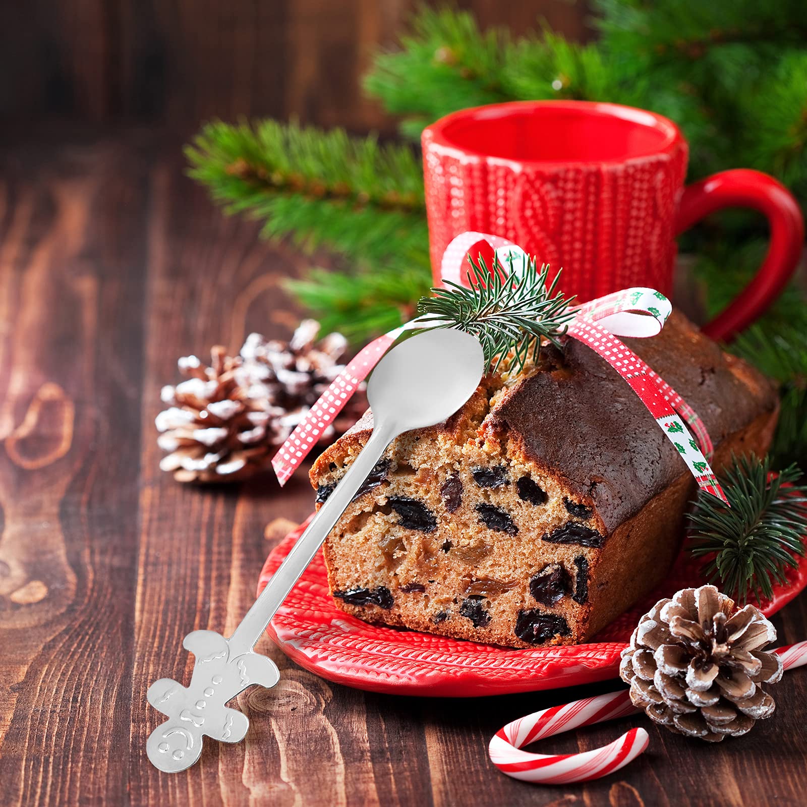 16 Pieces Christmas Spoon Set Christmas Stirring Spoon Creative Stainless Steel Coffee Spoon Tea Spoon Soup Spoon Dessert Spoon for Stirring Drink Mixing Milkshake Jam (4 Styles) (Silver)