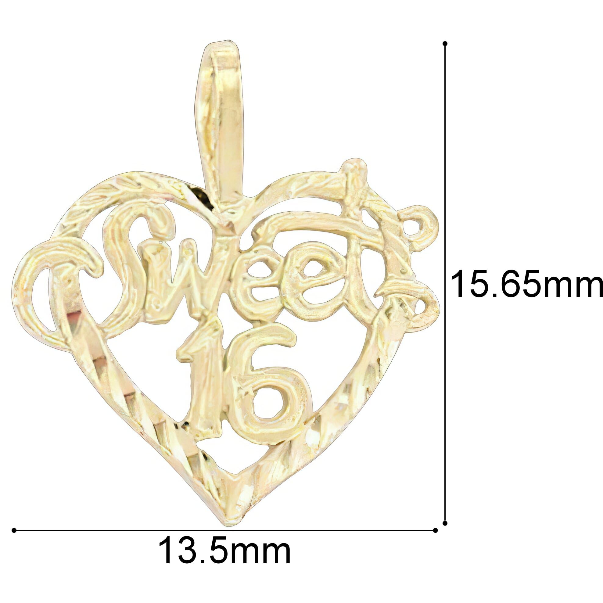 14K Gold Sweet 16 Sixteen Charm with 18" Gold Cable Chain & Gift Box