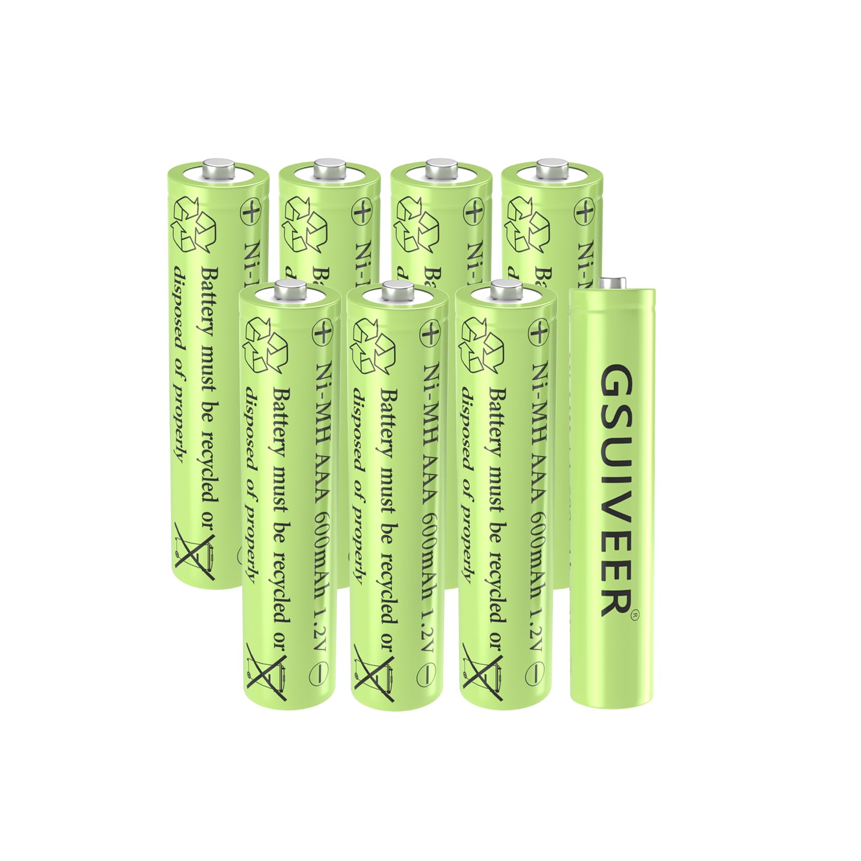 GSUIVEER Rechargeable Solar Light Batteries AAA NiMh 600mAh 1.2V for Outdoor Garden Lights (8 Pack)