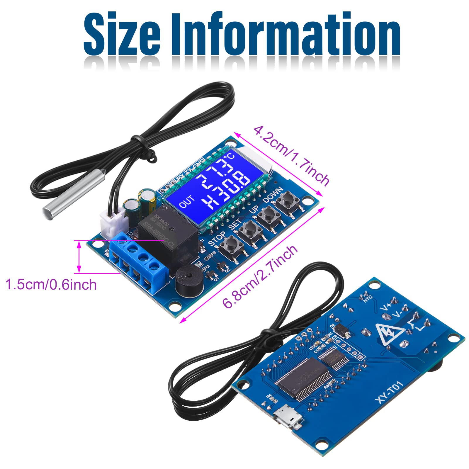 2 Pieces XY-T01 Electronic Temperature Controller, DC 6 - 30V 24V Digital Temperature Control Module -50°C to 100°C Digital Thermostat Temperature Control Switch Boards with Waterproof NTC Probe