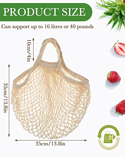 12 Pieces Reusable Mesh Grocery Bags Portable Cotton Mesh Produce Bags Washable Net Bag Mesh Reusable Tote Bag with Handle String Shopping Organizer Bag for Fruit Vegetable Shopping Storage Market