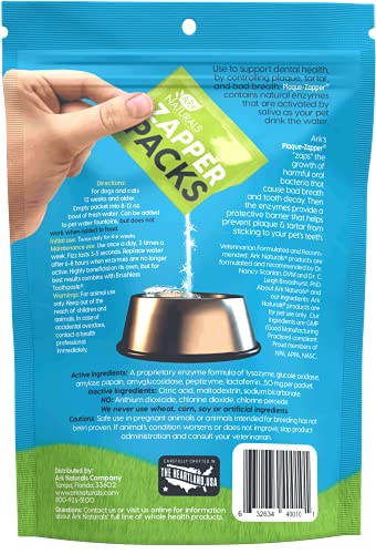 Ark Naturals Plaque Zapper, Pet Dental Water Additive, Reduces Bad Breath, Plaque & Tartar, for Small to Medium Bowls, 30 Count