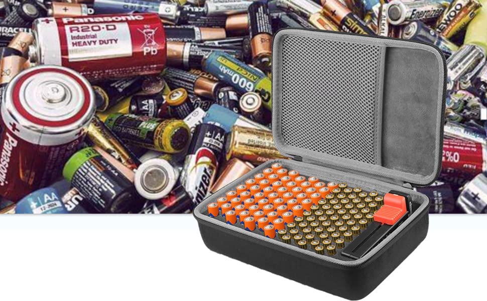 co2CREA Organizer Storage Case for Household Batteries AA Double A/AAA Triple A Everyday Alkaline Battery, Hard Battery Organizer Storage Box, Carrying Case Bag Holder - Holds 116 Batteries