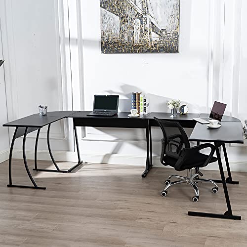 CHADIOR L Shaped Corner Computer Gaming Desk 58" L x 44" W Modern Workstation Table for Small Space Home Office, Black