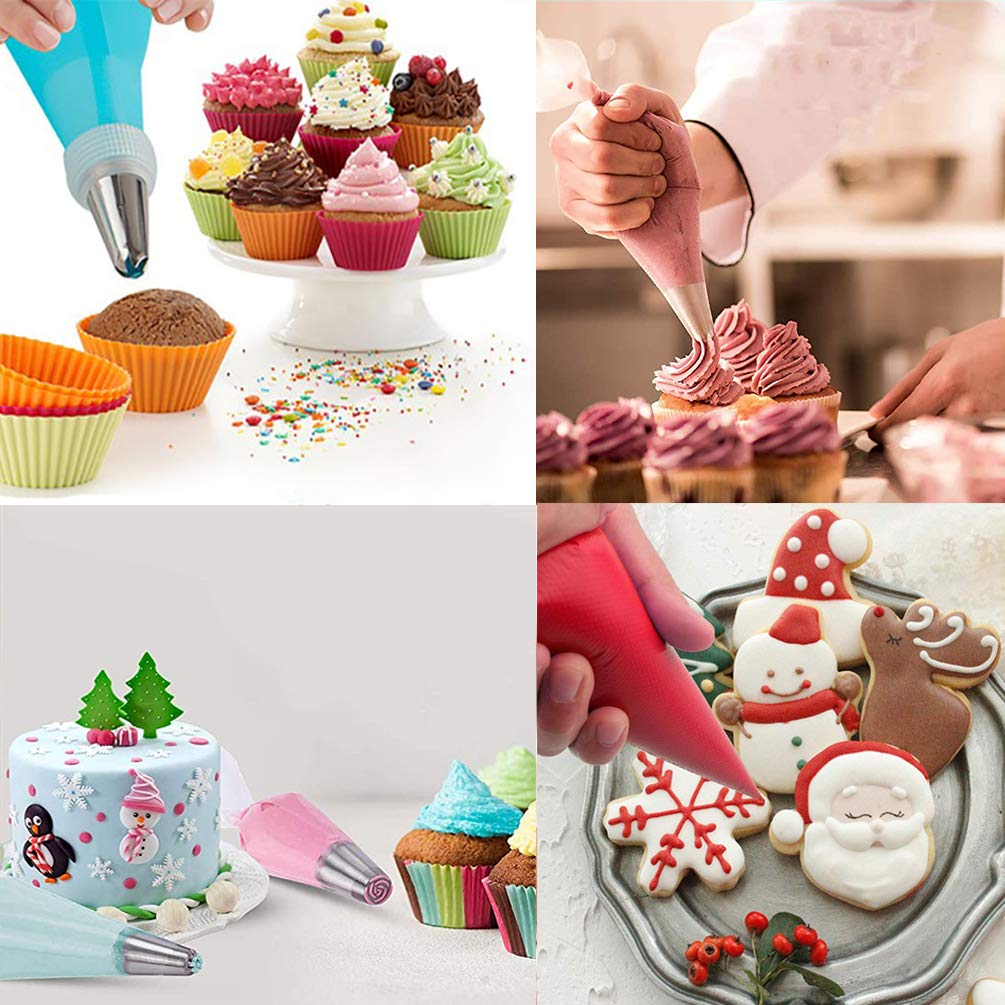 122Pieces Tipless Piping Bags - 100pcs Disposable Piping Pastry Bag for Royal Icing/Cookies Decorating - 10 Pastry Bag Ties,10 Clips &2 Scriber Needle - Best Cookie Tools (12 Inch)