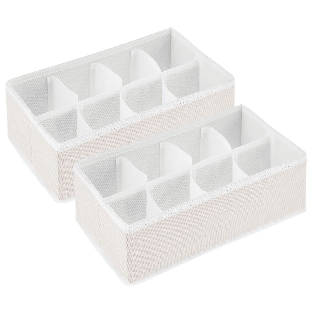mDesign Fabric 8-Section Divider Drawer Organizer Bin for Baby Nursery Dresser, Closet, Changing Table Organization, Hold Clothes, Toys, Diapers, Bib, Blanket, Jane Collection, 2 Pack, Cream/White