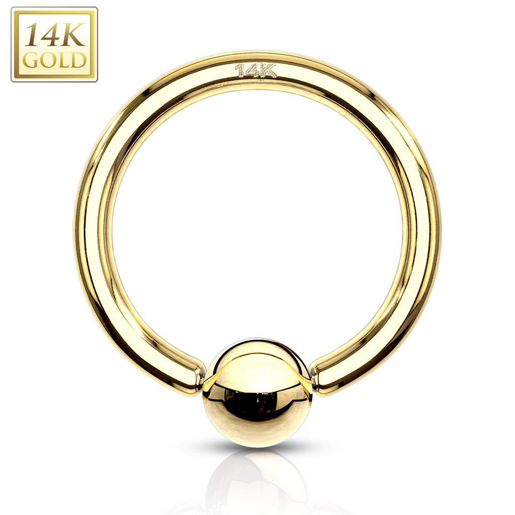 14 Gauge 3/8 Inch 4mm Bead 14K Solid Gold Captive Bead Ring Hoop CBR Body Jewelry C98
