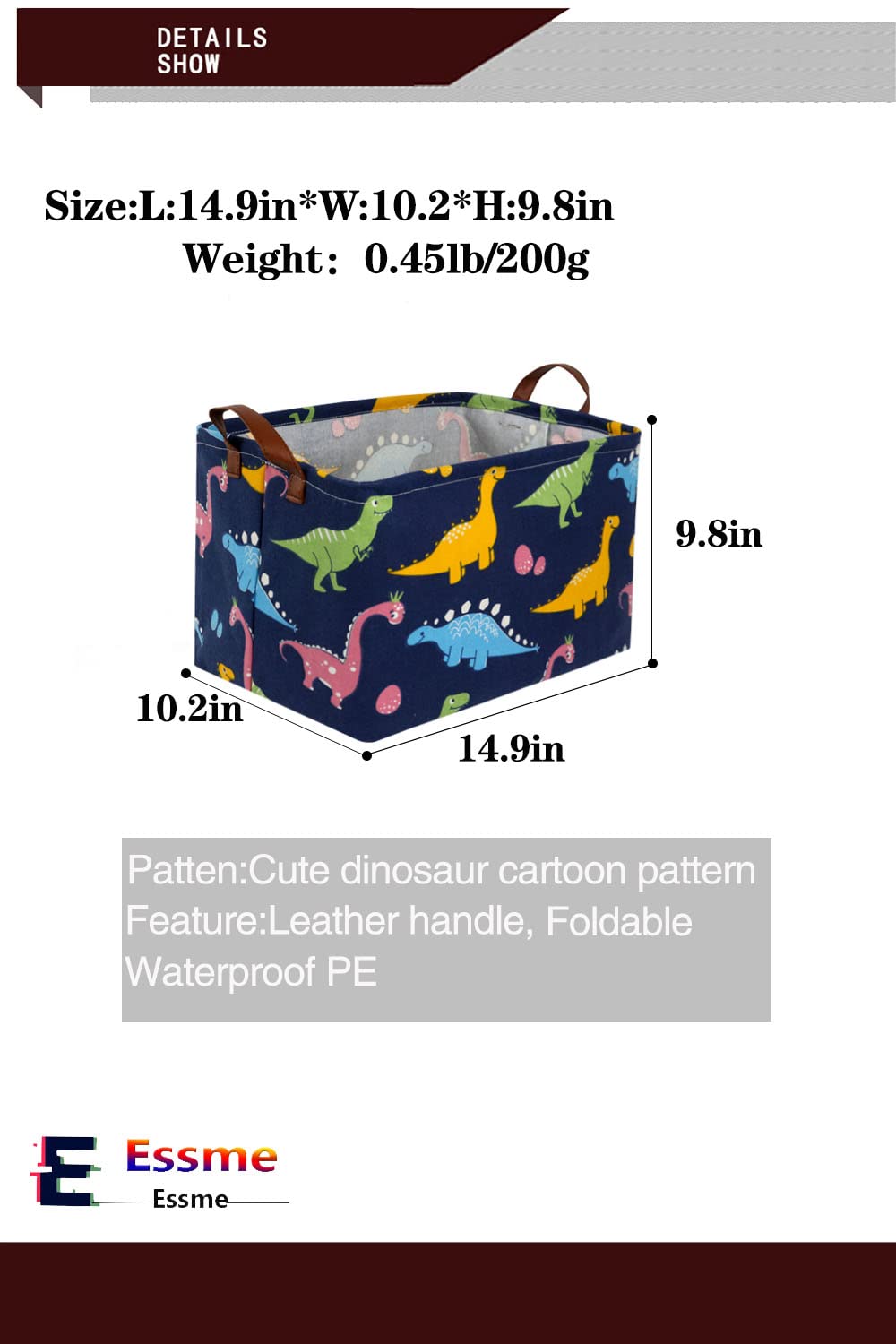 Essme Dinosaur Basket,Dinosaur Storage Baskets for Boys, Dinosaur Baskets for Boys Toy Bin with Handle Dinosaur Baskets for Dinosaur Room Decor, Clothes,Books.(Navy Blue dinosaurs)
