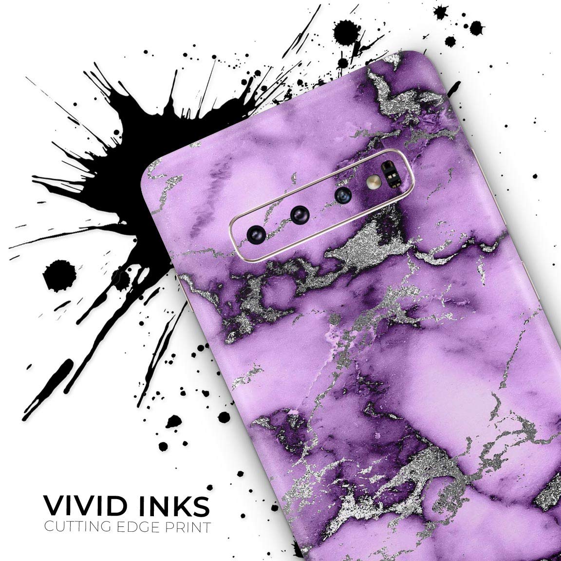 DesignSkinz Purple Marble & Digital Silver Foil V6 Protective Vinyl Decal Wrap Skin Cover Compatible with The Samsung Galaxy S20 (Screen Trim & Back Glass Skin)