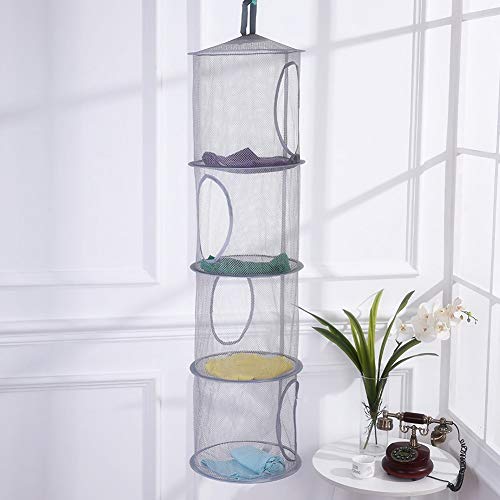 coastal rose 2Pcs Stuffed Animal Storage Foldable Stuffed Animal Net or Hammock Organizer, 4 Compartments Hanging Mesh Toy Storage Hammock for Kid Room Toys, Gloves, Hats, Socks(Grey)