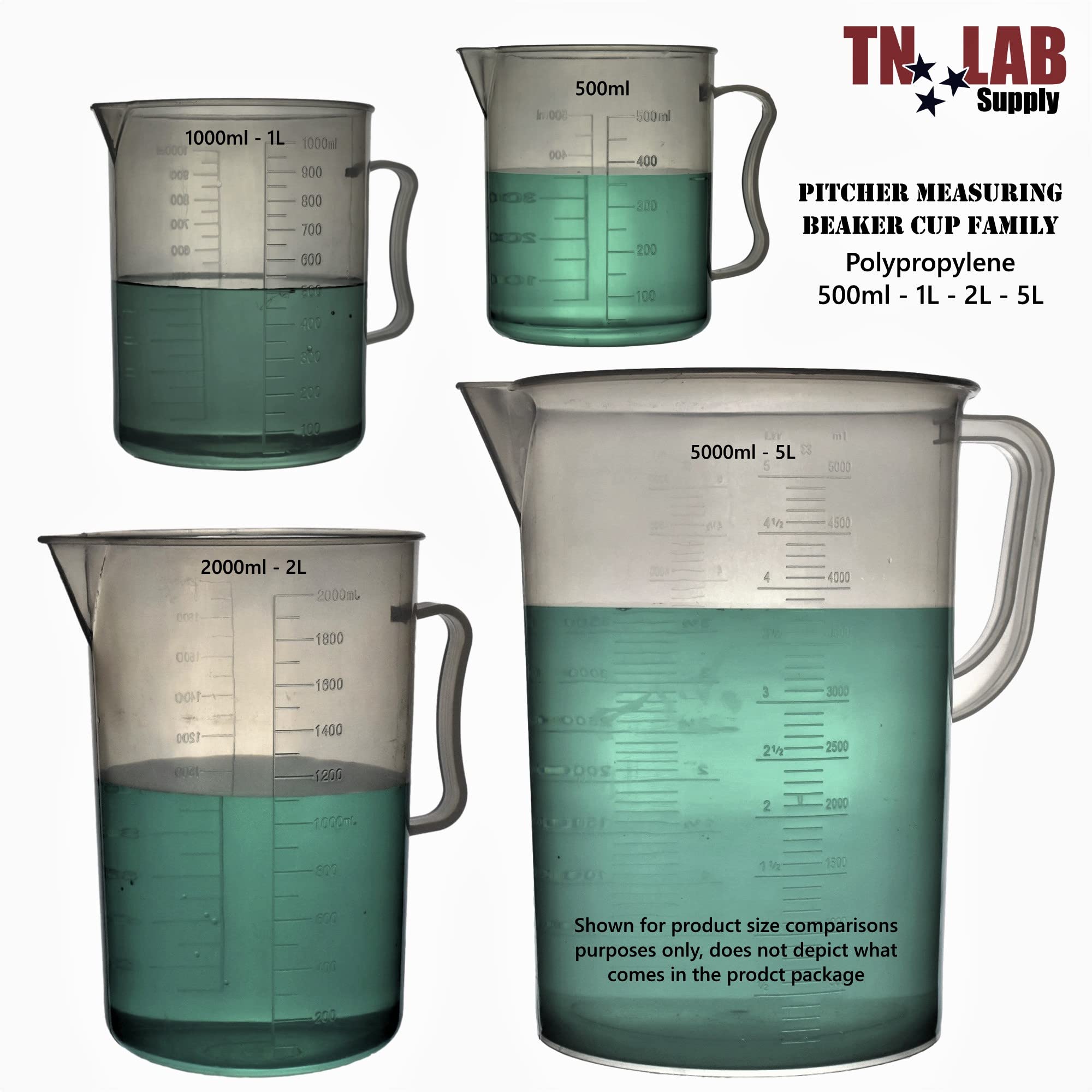 TN LAB Beaker Pitcher Measuring Cup Ultra-Strong Handle Polypropylene Plastic Graduated 5000ml 5L Holds 5.3 Quarts 1.25 Gallons