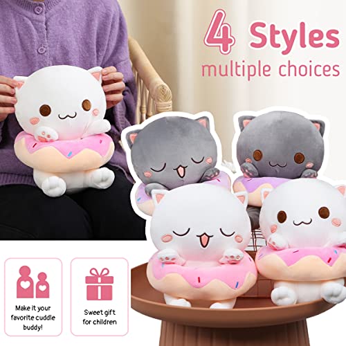 AIXINI Cute Plush Donut Cat Stuffed Animal, Super Soft Kawaii Cat Kitten Plushies for Kids 10inch (White,A)