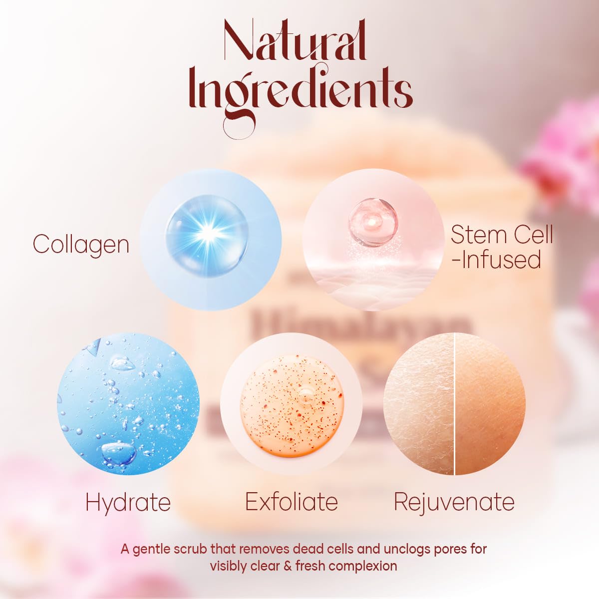 MYSTÉRE BEAUTÉ Himalayan Salt Body Scrub 12 oz - with Collagen and Stem Cells - Exfoliating Salt Scrub for Cellulite - Deep Cleansing for Acne, Scars, Wrinkles - Moisturizes Skin