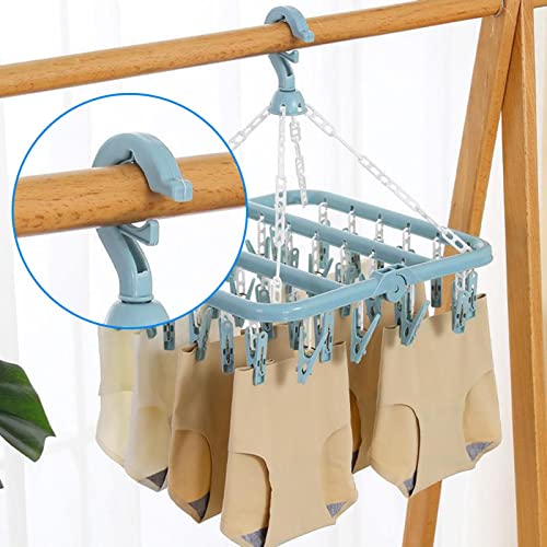 2 Pack Clothes Drying Hanger with 32 Clips, Clothes Drying Rack, Foldable Laundry Clip Hanger, Underwear Hangers for Drying, Drip Drying Rack for Drying Socks Lingerie Baby Clothes Towels Bras