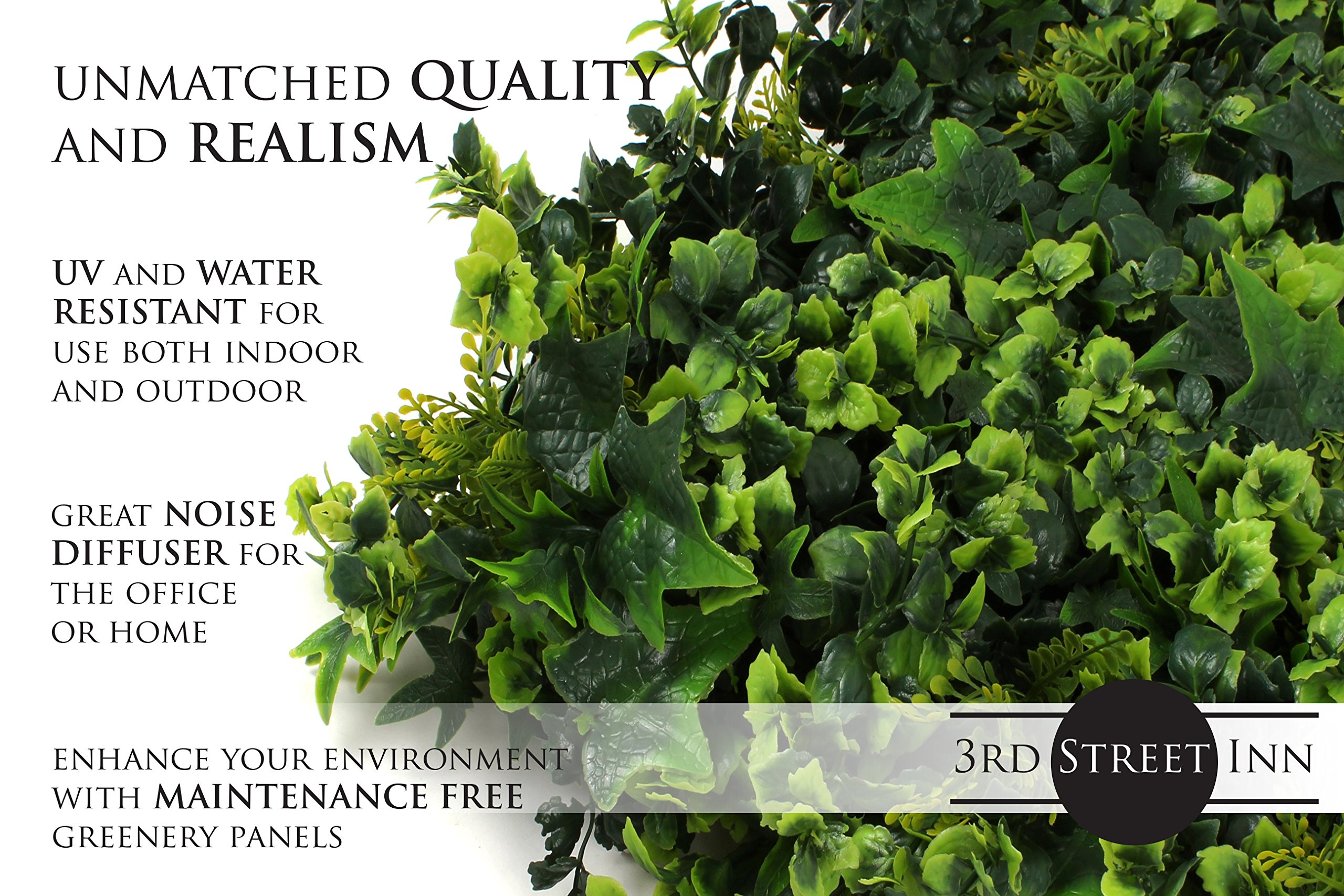 3rd Street Inn Greenery Panel - Artificial Hedge Wall - Fake Plant Wall Backdrop - Privacy Screen - Interlocking Panels - Indoor Outdoor Décor (12, English Garden)