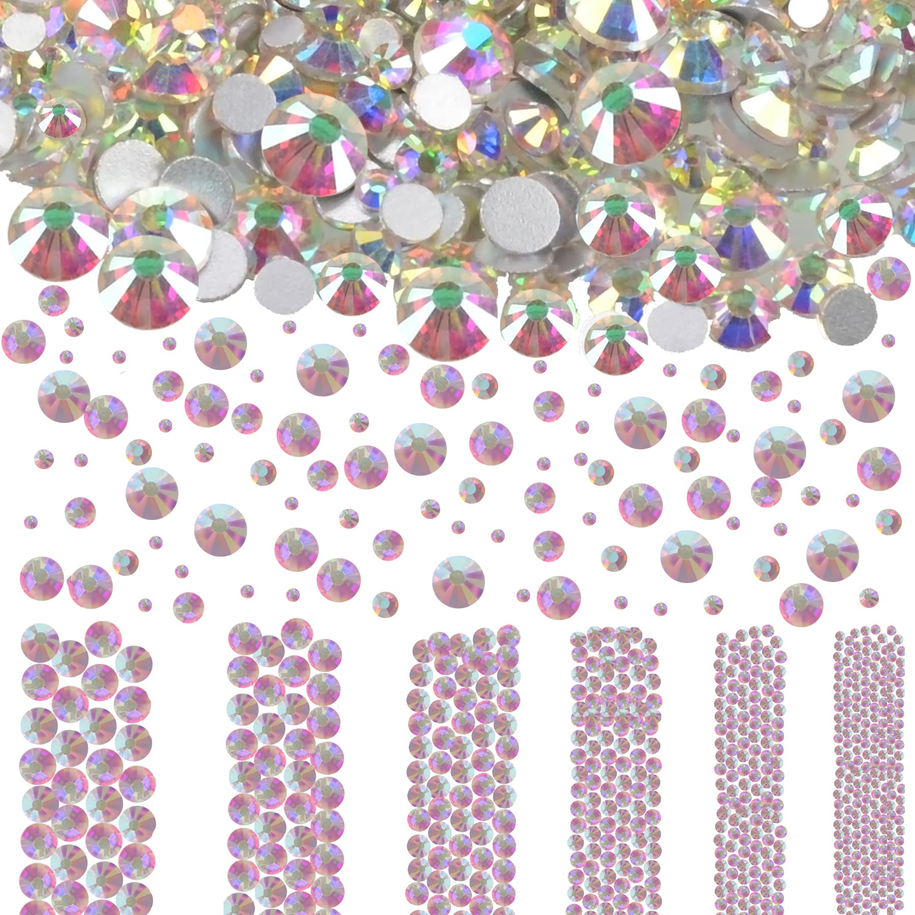 2-Box Massive Beads 8000pcs 6Sizes Nail Art Flatback Glasses Rhinestones Crystal for DIY Project with Tweezers and Picking Pen for Nail Art, Face Art, Manicure (Crystal AB, 6 Sizes)