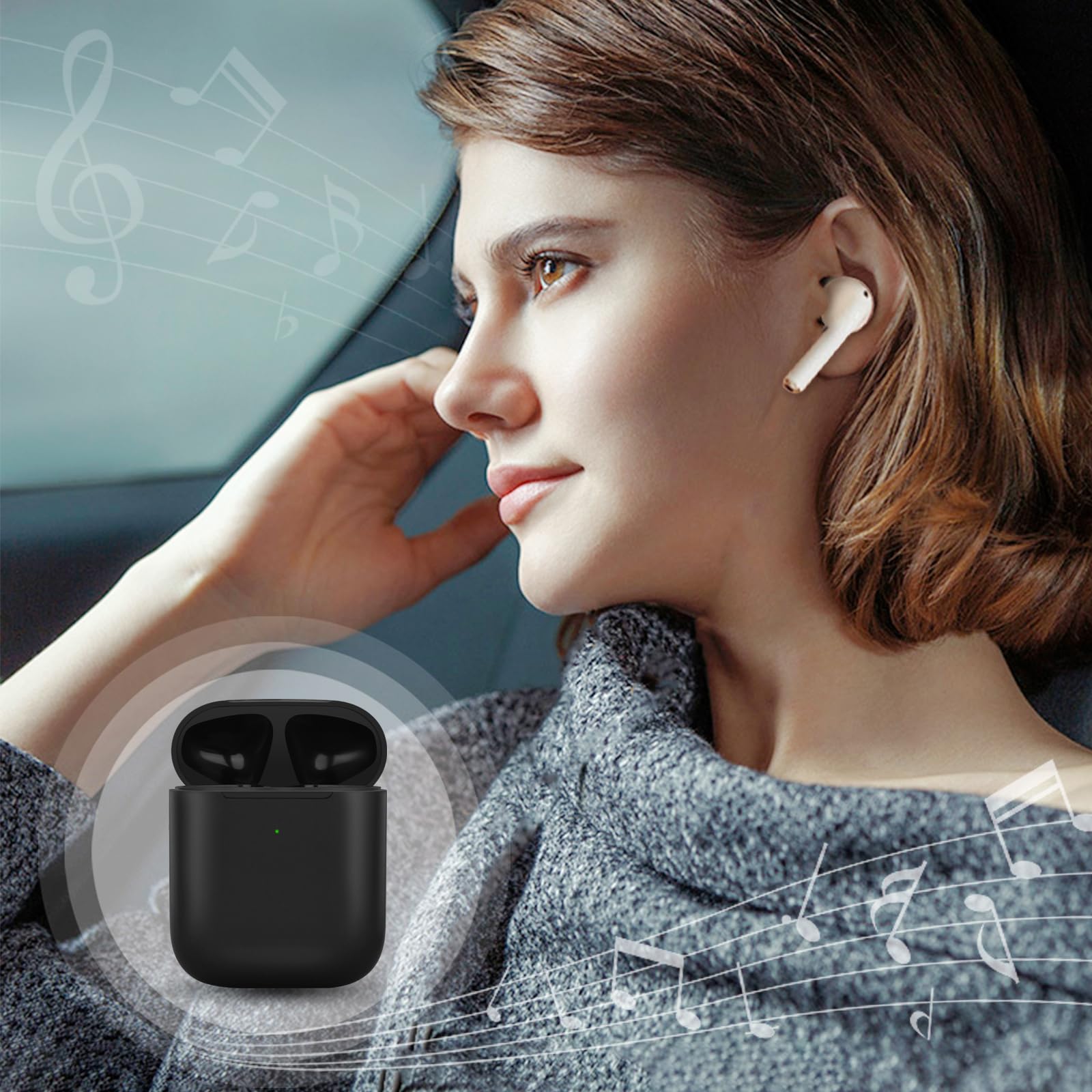 Airpods Wireless Charging Case Replacement, Wireless Charger Battery Case Compatible with AirPods 1 & 2, NO EARPODS (Black)