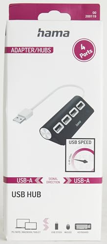 Hama 00200119 External 4-Port USB 2.0 Hub, USB Powered, Black