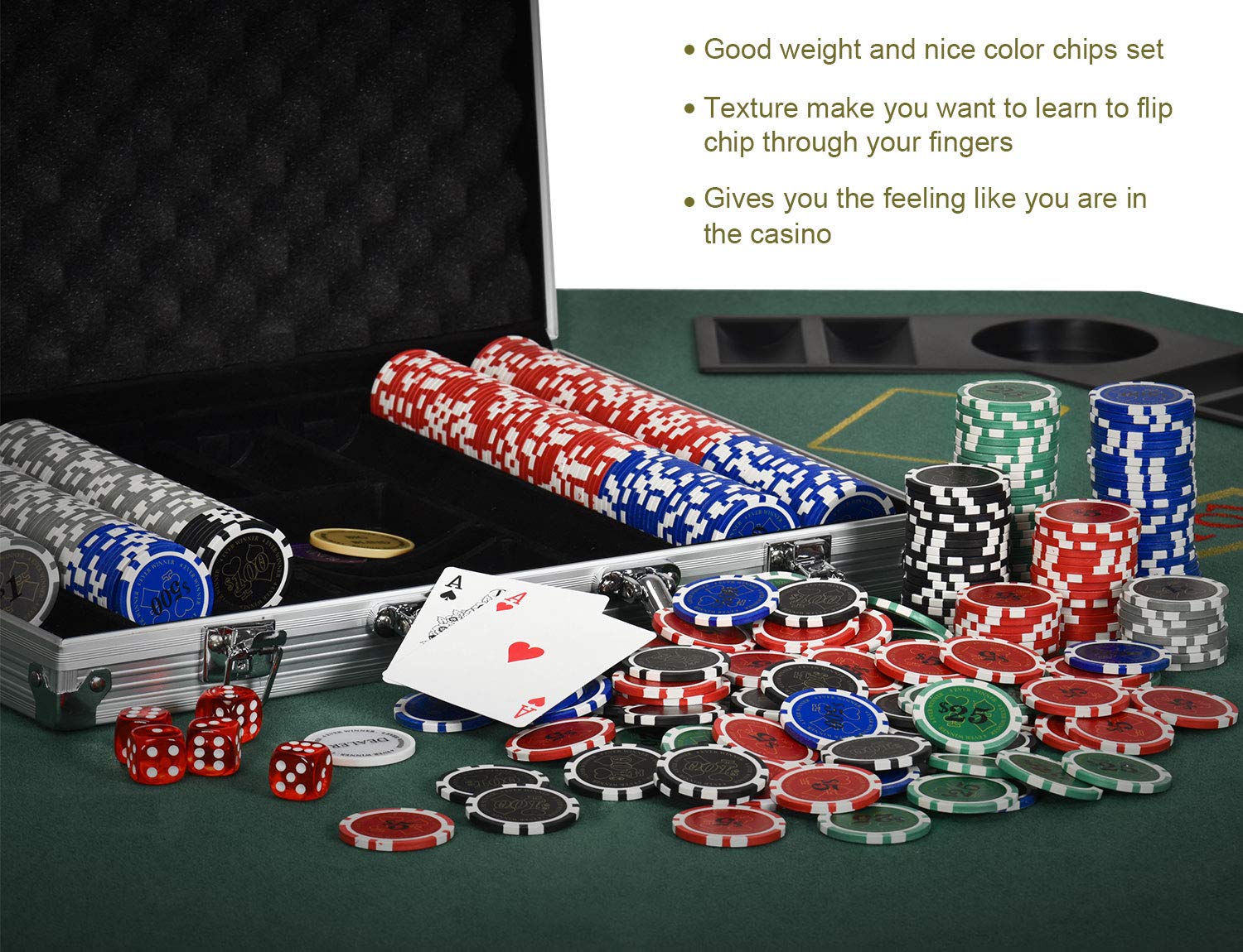 4 EVER WINNER Poker Chip Set 500PCS Professional Poker Set 11.5 Gram Casino Chips with Denominations, for Texas Holdem Blackjack Gambling Poker Set with Aluminum Case
