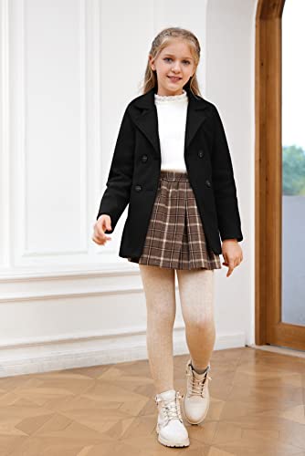 Baby Kids Boys Girls Classic Wool Blend Coat Winter Double Breasted Trench Coat Outwear Pea Coat Jacket with Belt Black