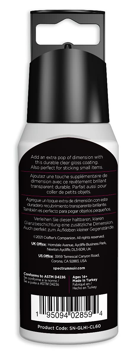Spectrum Noir SN-GLHI-CL60 Glossy Highlights Clear 3D Medium-Dries to A Hard, Protective Finish-60ml Bottle