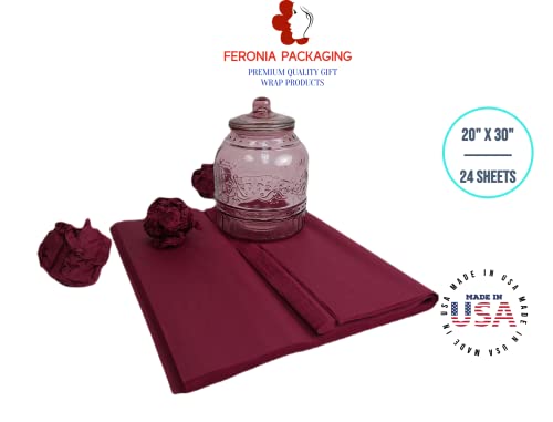 Burgundy Tissue Paper Squares, Bulk 24 Sheets, Premium Gift Wrap and Art Supplies for Birthdays, Holidays, or Presents by Feronia packaging, Large 20 Inch x 30 Inch