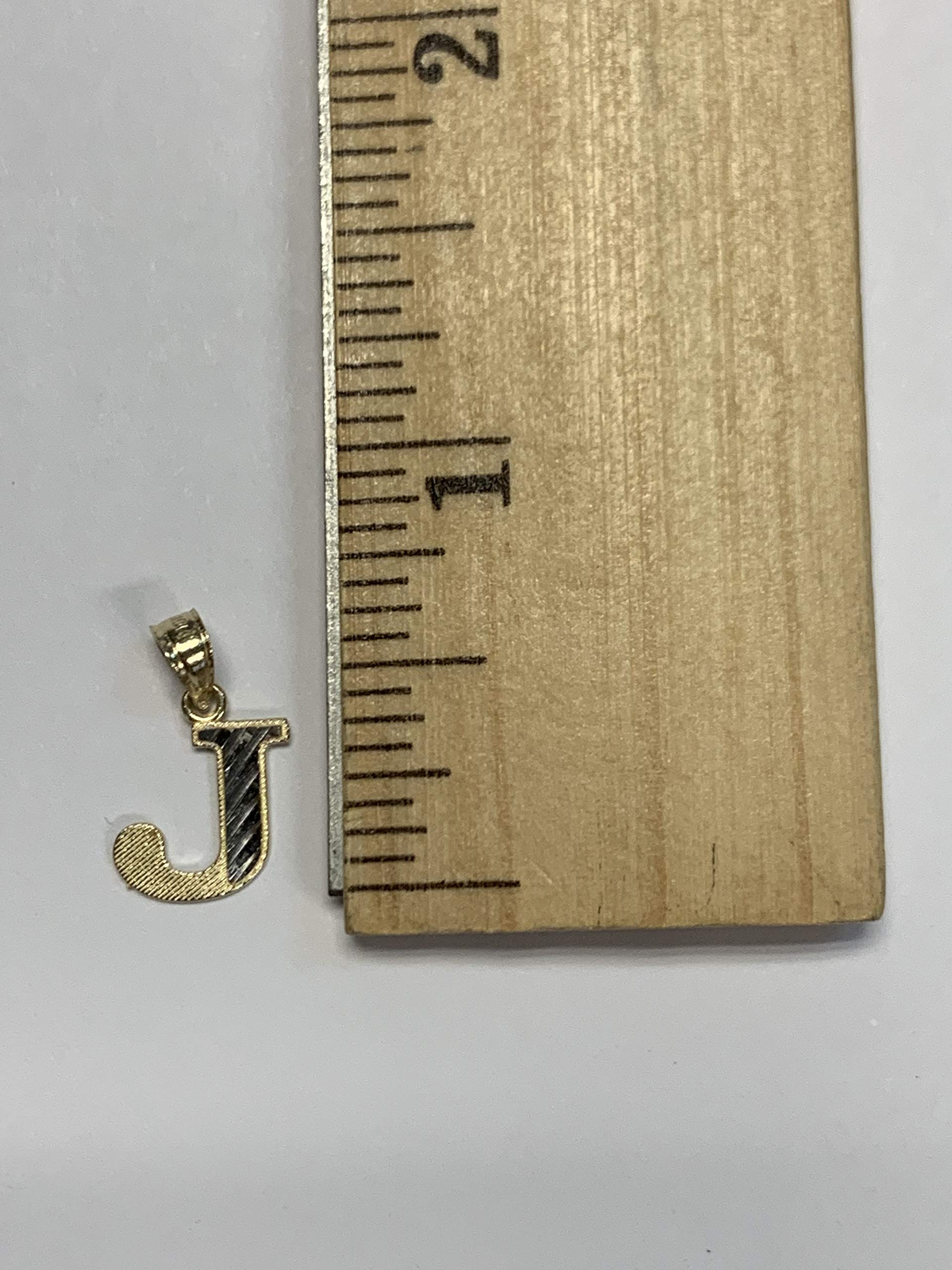 14k Real Solid Gold Two Tone Initial Pendant with Diamond Cut Finish, Available in Different Letters Personalized Letter Jewelry Gifts for Her (J)