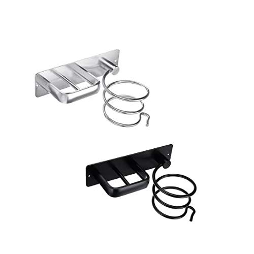 Kepfire Aluminum Bathroom Hair Dryer Holder Kitchen Hanging Rack Beauty Care Tools Wall Mount Styling Organizer Storage Basket - Silver