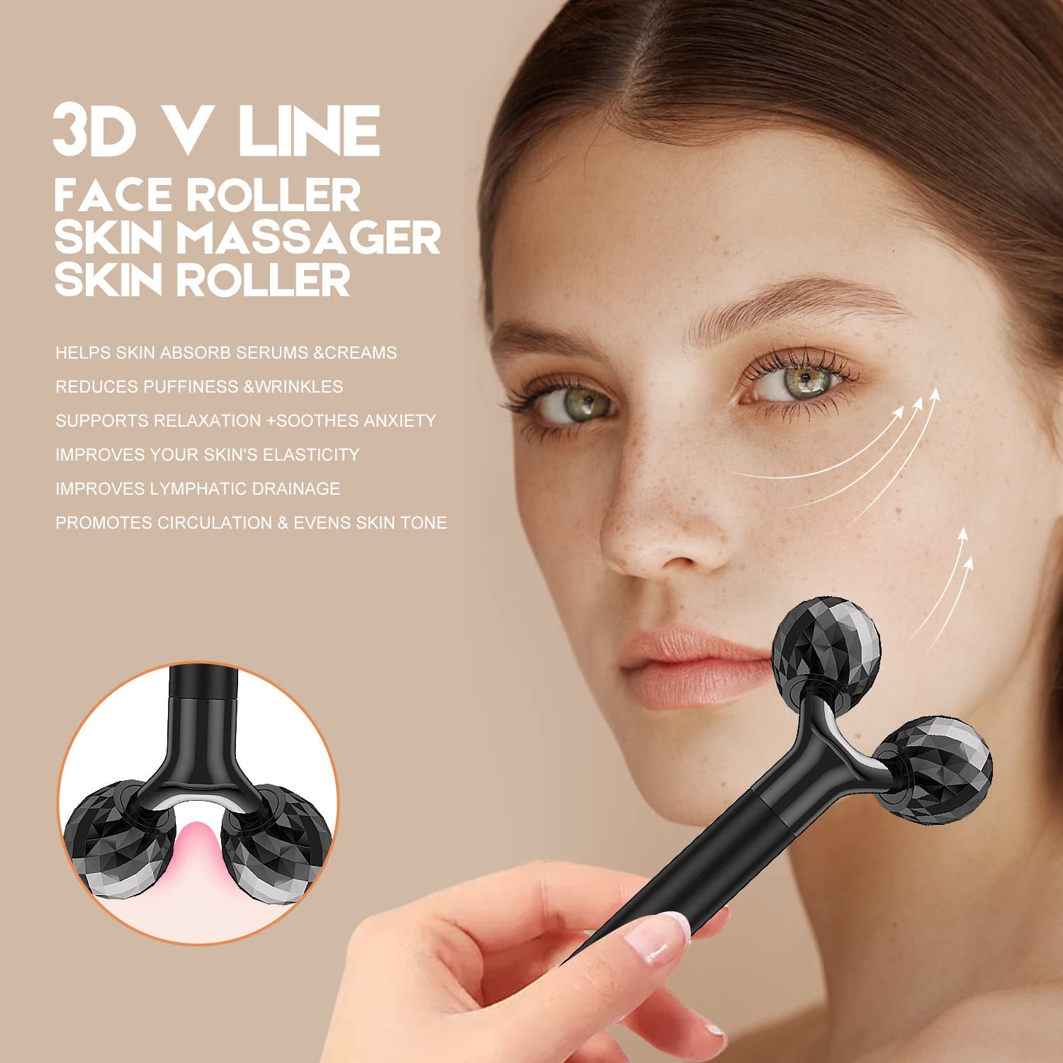 2-IN-1 Beauty Bar Electric Face Massager, 3D Roller and T Shape Arm Eye Nose Head Massager Facial Roller Massager Kit Skin Care Tools