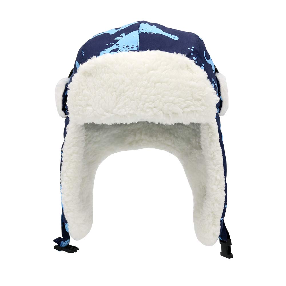 Baby Boy Hats Toddler Winter Hat Sherpa Lined Warm Trapper Hat Fleece Girl Infant Beanie Blue Dinosaur 2-5T