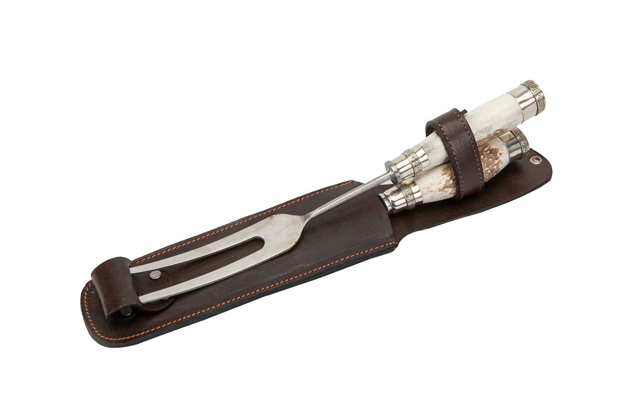 Carving Knife & Fork Set with deer handle and double nickel silver ferrule traditional made in Argentina