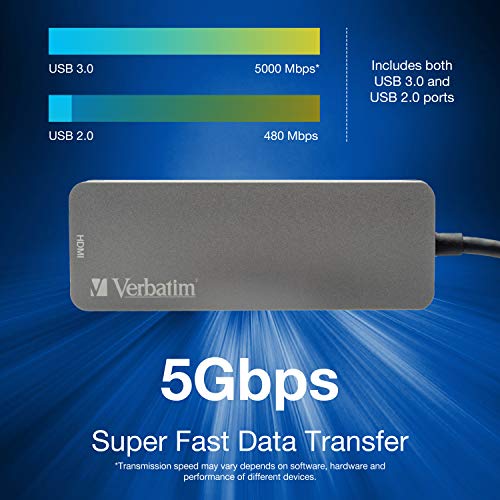 Verbatim 4-in-1 USB C Hub Adapter with Dongle - 60W Power Delivery, USB 3.0, USB 2.0 for USB C Laptops + 6FT Monster 4K Ultra HDMI Cable