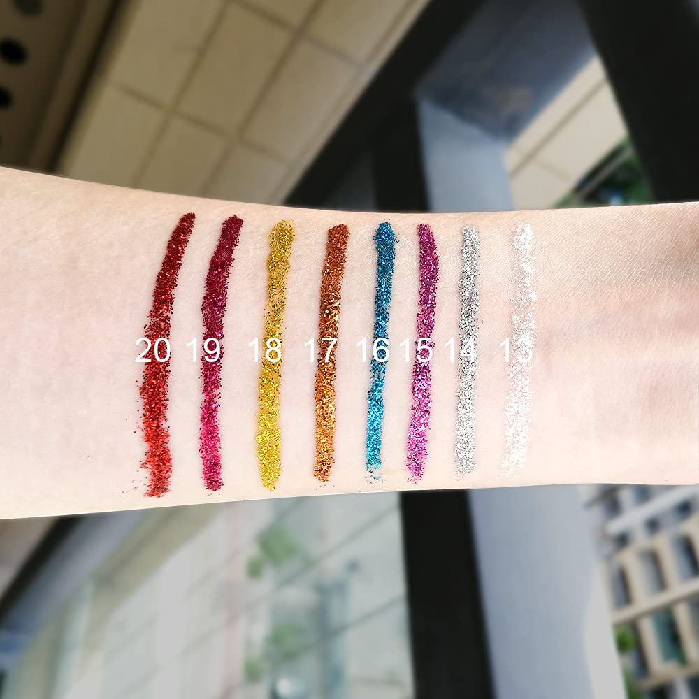 evpct 8 Colors Liquid Glitter Eyeliner Liquid Sets Glitter Eye Liners for Women Liquid White Silver Rose Gold Pink Liquid Sparkly Glitter Eyeliner