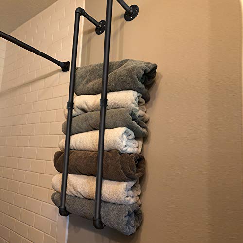ERYTLLY Industrial Pipe Clothes Rack 36.2β,Multi-purpose Wall Mounted Iron Garment Rod,Heavy Duty Detachable Hanging Clothes Rack for Closet Rod,Black