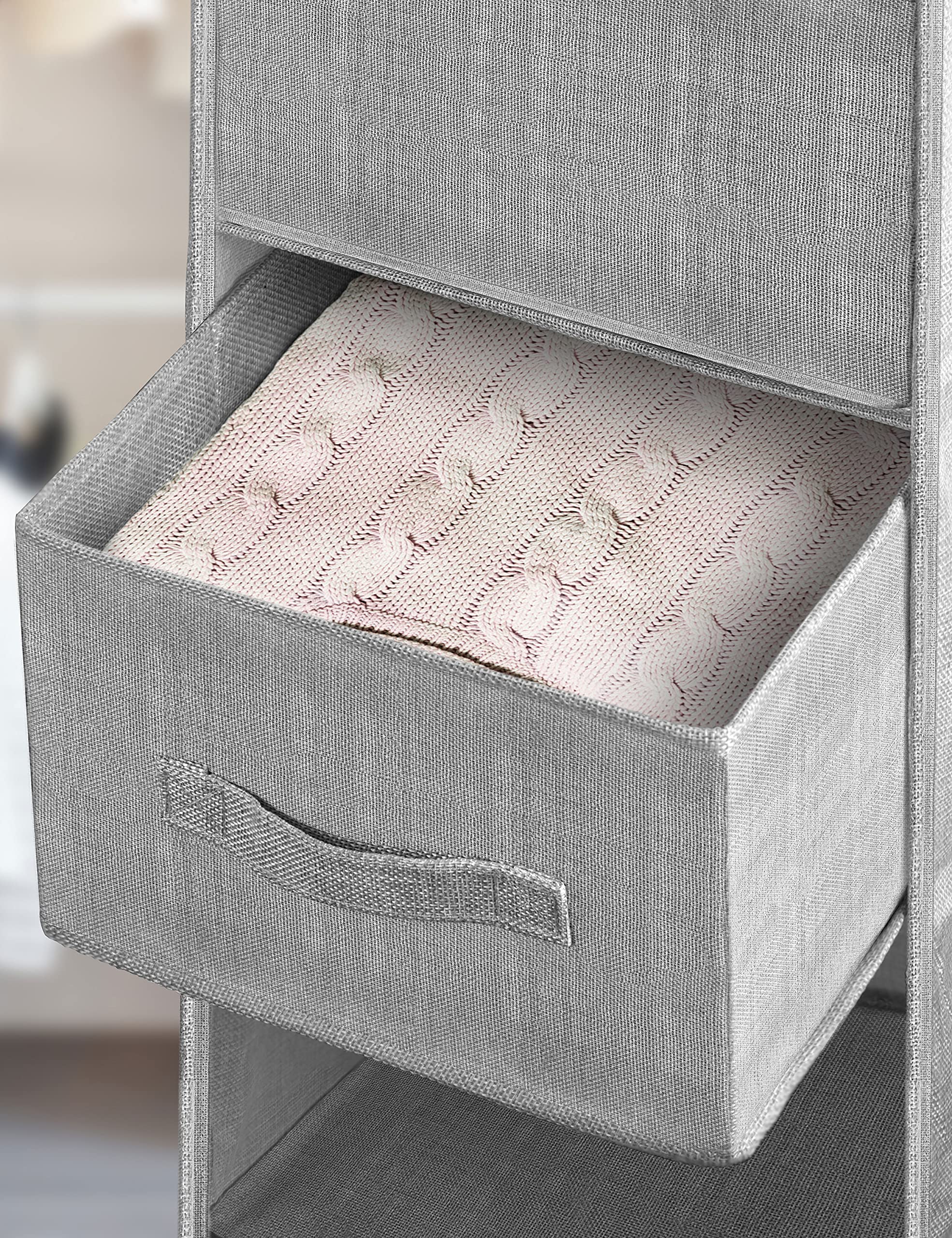 8-Shelf Hanging Closet Organizer with 2 Drawers, 3-Shelf and 5-Shelf Separable Closet Hanging Organizer,Fabric Cloth Hanging Shelf with 2 Sturdy Hooks for Home Clothes Toy Storage, Gray