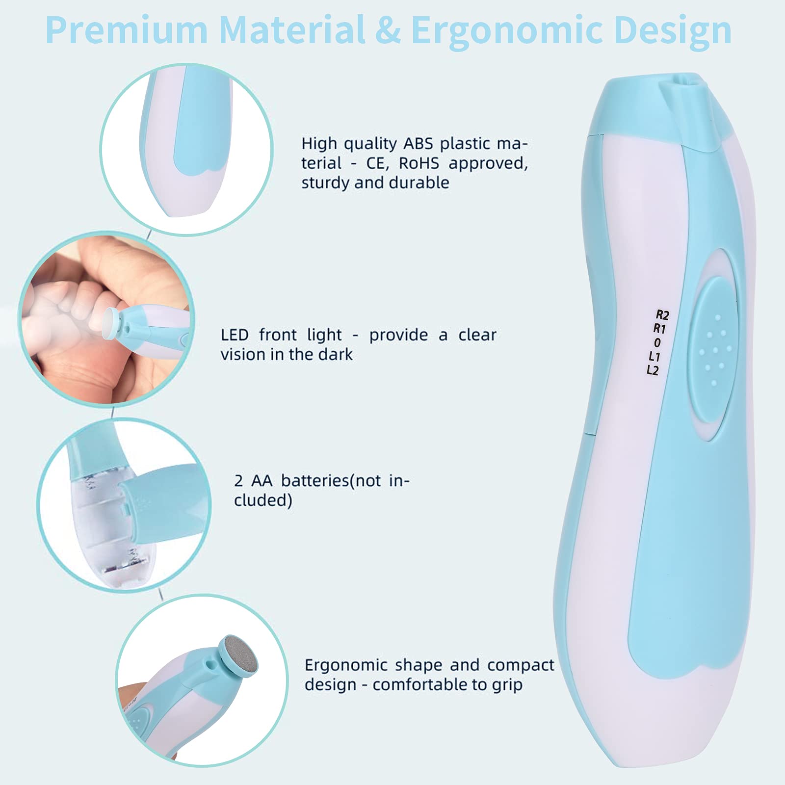 Baby Nail Clipper,Electric Baby Nail Trimmer,Toes Fingernails Care Trimmer with LED Light for Newborn,Kids and Adults(Blue)