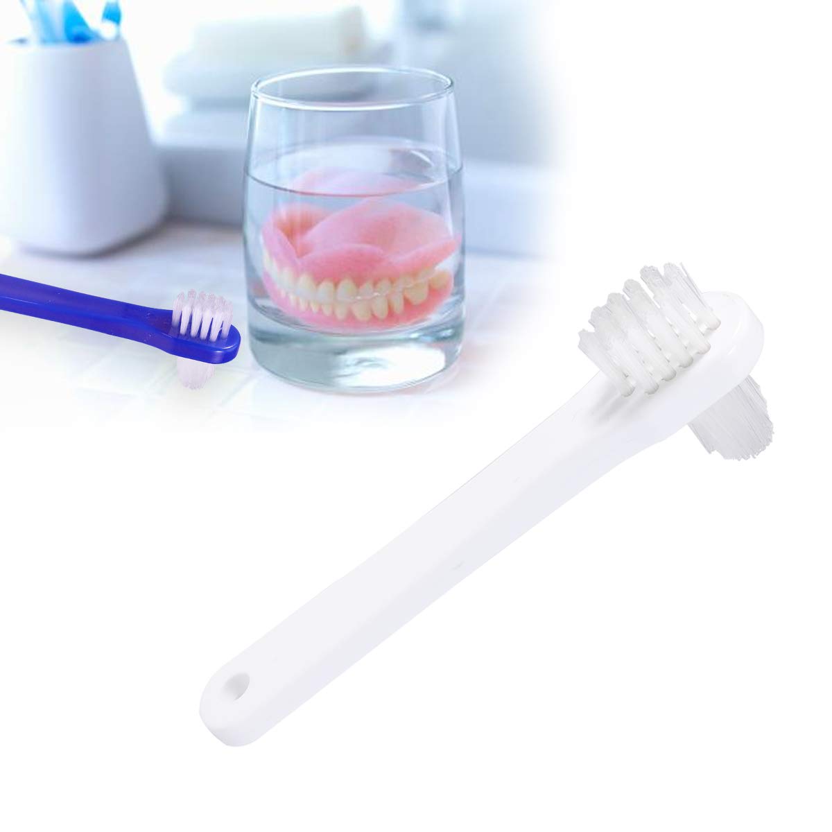 Brush False Cleaning Tool Double Sided Toothbrush Cleaning Brush 2pcs (White+Blue)