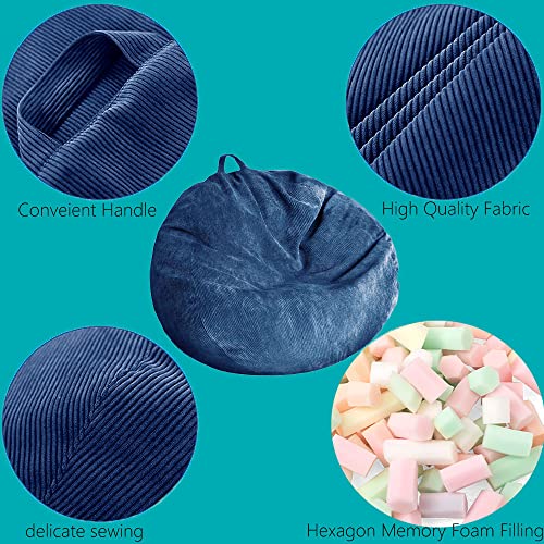 3 Ft Bean Bag Chair: Memory Foam Filled Bean Bag Chairs, Ultra Supportive Stuffed Bean Bag with Ultra Soft Corduroy Cover, Dark Blue for Kids, Adults