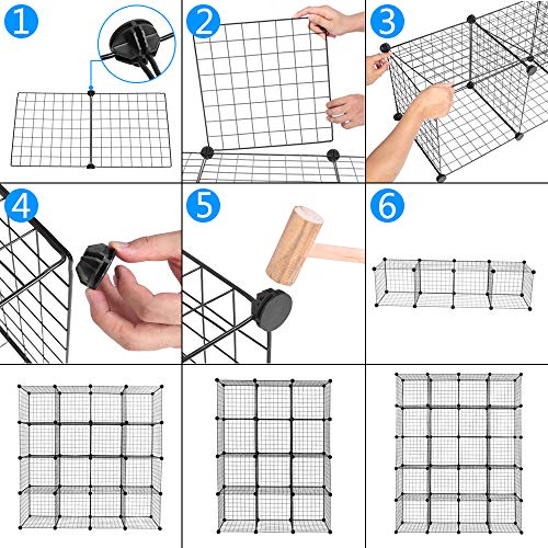 Guilansa Metal Wire 12-Cube Storage,Bookcase, Bookshelf, Storage Cabinet, Wardrobe Closet,Toy Organizer,DIY Closet Cabinet Shelf, Each Cube with 13.8" Sides, Black