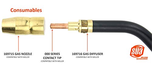 150 Amp MIG Gun Torch Replacement for Miller - 12 Feet Cable - Two-Pin Signal Connector