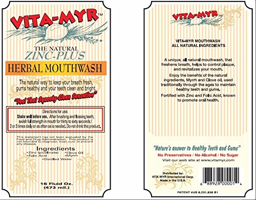 6 Pack VITA-MYR Natural & Effective Herbal Mouthwash 16 oz