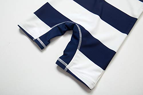 Baby One Piece Zip Swimsuit UPF 50+ Sun Protection Beach Sunsuit (White&Navy, 6-9 Months)