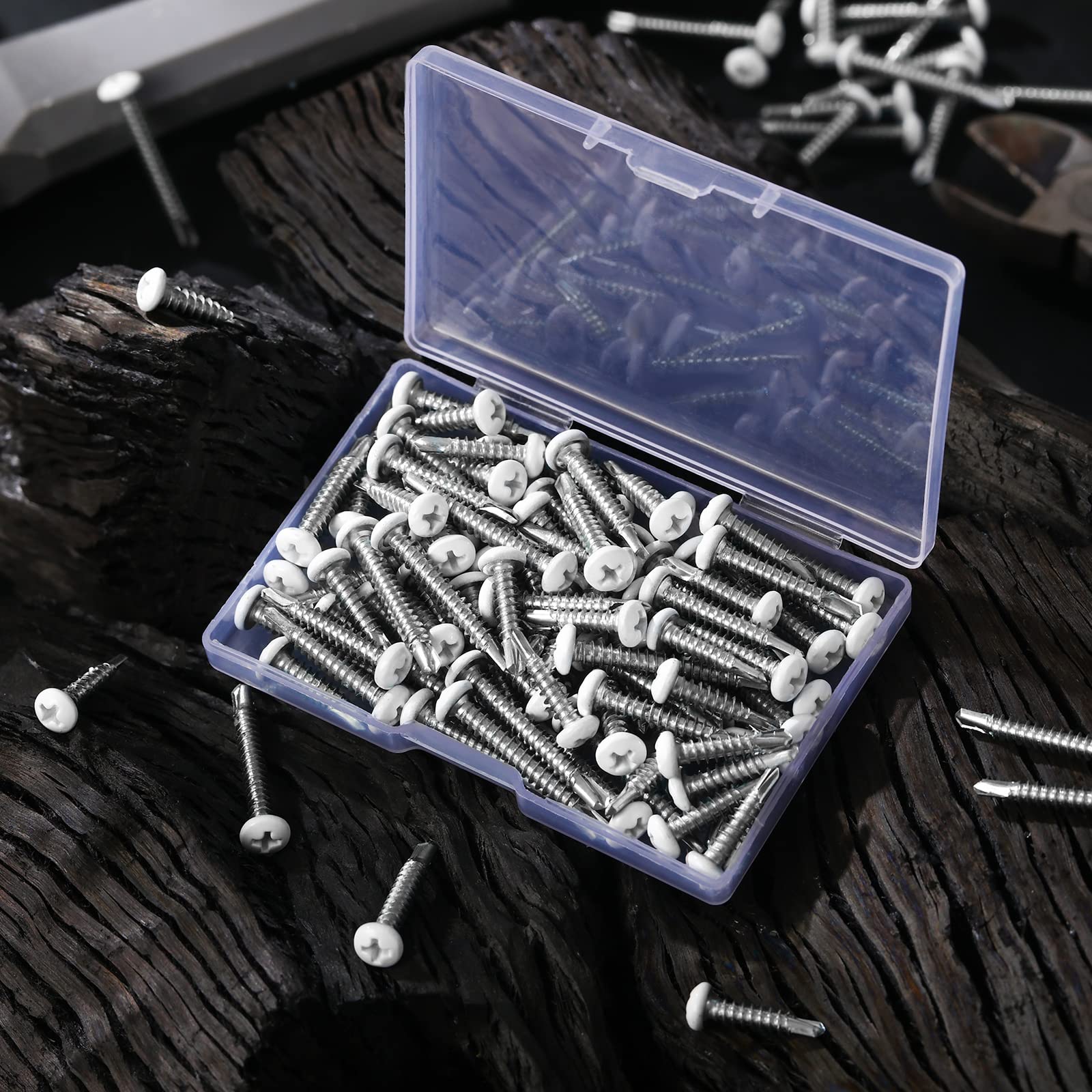 100 Pcs 5 Size #8 White Screws White Wood Screws White Pan Head Screws White Sheet Metal Screws Stainless Steel Screws Wall Plate Fast Self Tapping Screws Thread Truss for Switches Covers Replacement