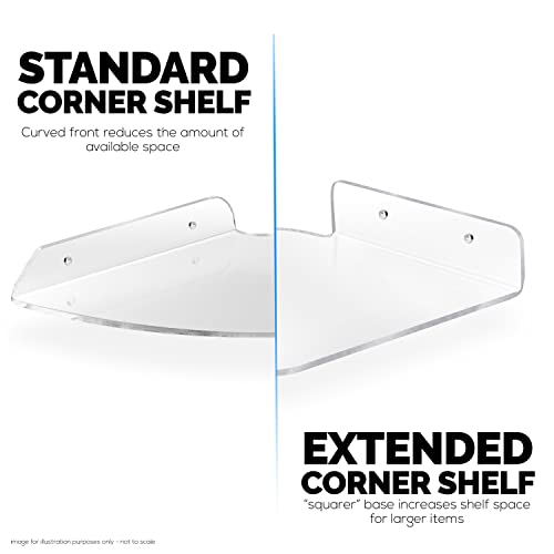 BRAINWAVZ 2-Pack 8” Corner Floating Shelf for Speakers, Books, Decor, Plants, Cameras, Photos, Kitchen, Bathroom, Routers & More Universal Small Holder Acrylic Wall Shelves (Clear)
