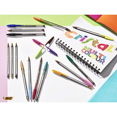 BIC Cristal Multicolour Ballpoint Pens With Wide Tip (1.6mm) Pens For Colourful Writing In Assorted Colours, Pack Of 15