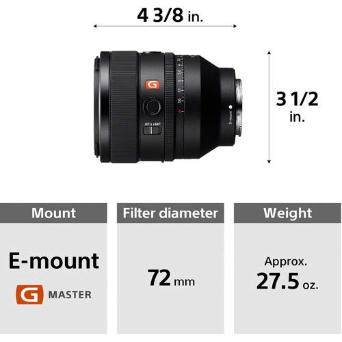 Sony FE 50mm F1.2 GM (SEL50F12GM) Full-Frame Lens Bundle with 3PC Filter Kit (W/UV, CPL, FLD), Gadget Bag, More | Sony 50mm Lens