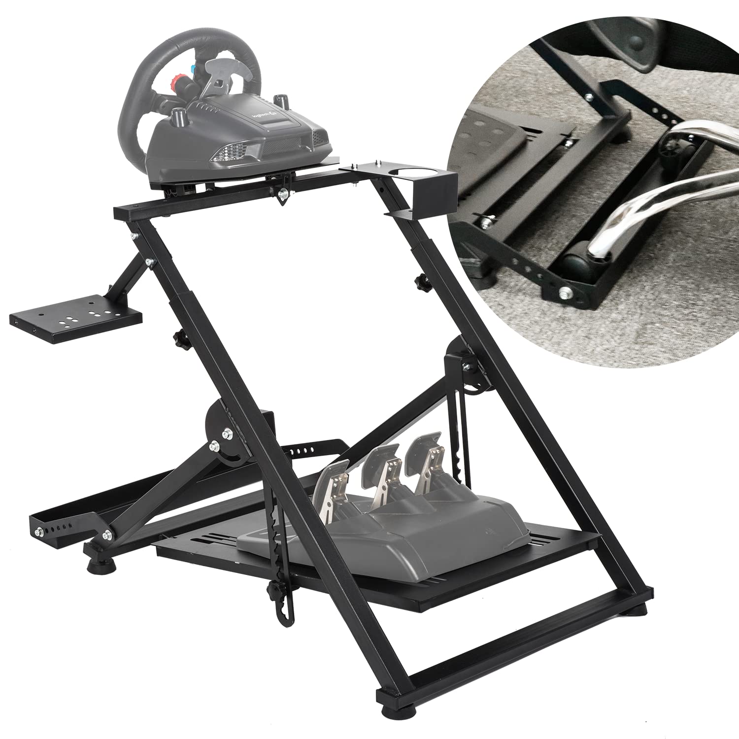 Anman Foldable Sim Racing Wheel Stand with Fixed Slot Fit for Logitech G25 G27 G29 G920 G923 Fanatec Thrustmaster Racing Simulator Tilt Adjustable Steering Wheel Stand,Wheel & Pedal Not Included